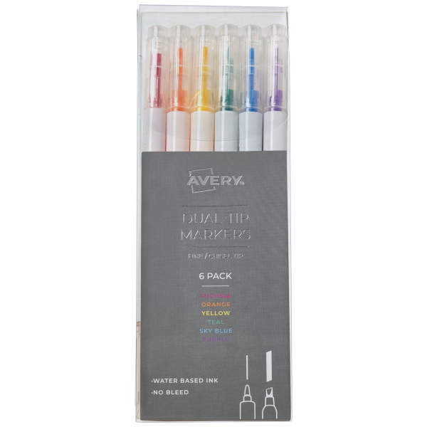 Avery® Dual Tip Markers, Fine Tip Marker and Chisel Tip Marker, Quick-Drying Water-Based Markers ...